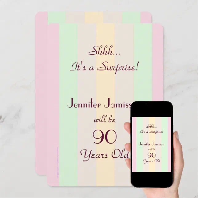 Adult Pastel Striped SURPRISE Party Invite | Zazzle