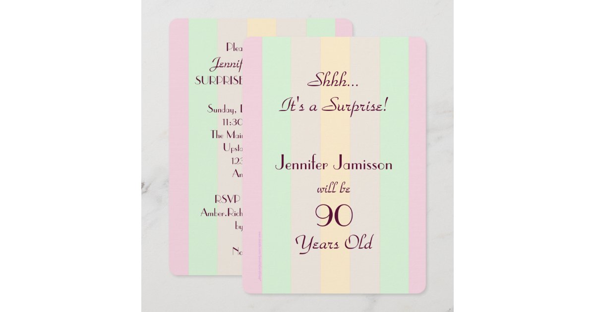 Adult Pastel Striped SURPRISE Party Invite | Zazzle