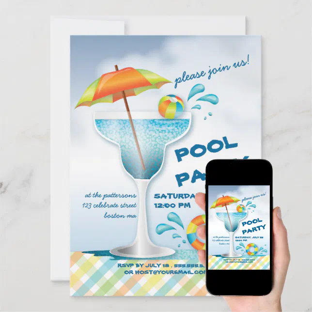 Adult Pool Party Summer Cocktail Invitation | Zazzle