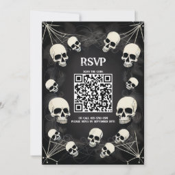 Adult Skull Spider Webs QR Code Halloween Party Invitation | Zazzle