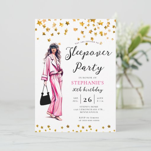 Adult Sleepover Party Fashion Pink 30th Birthday Invitation | Zazzle