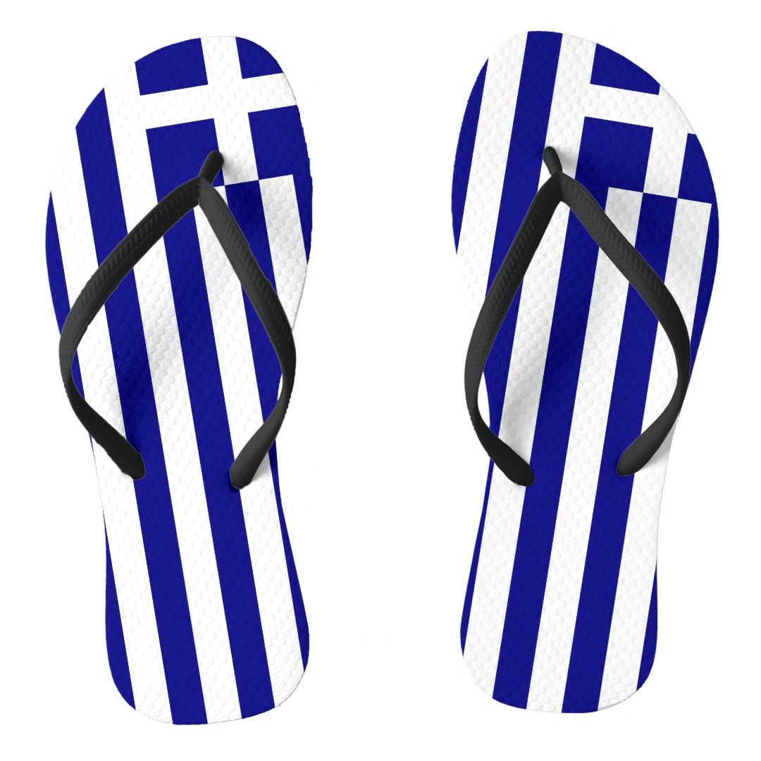 Adult Slim Straps with Flag of Greece Flip Flops | Zazzle