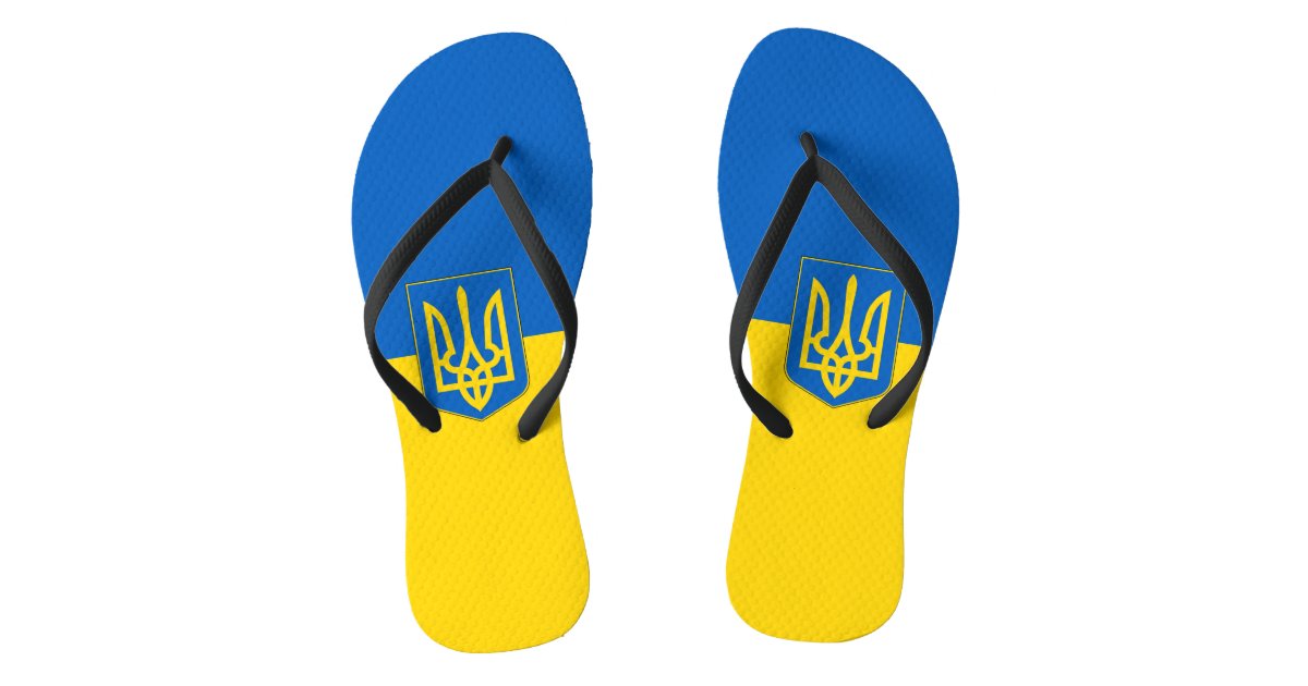 Adult Slim Straps with Flag of Ukraine Flip Flops | Zazzle