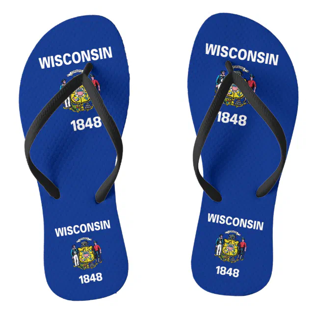 Adult Slim Straps with Flag of Wisconsin, USA Flip Flops | Zazzle