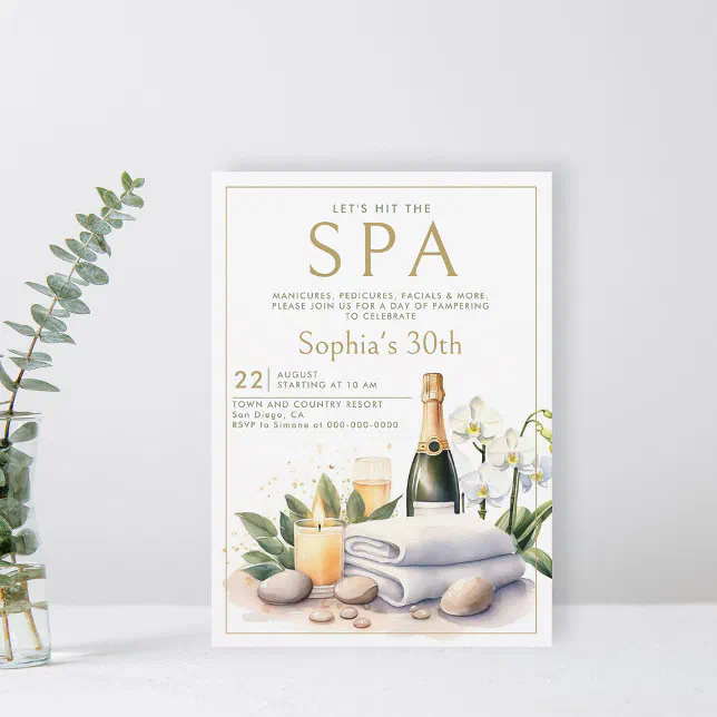Adult Spa Party Champagne Orchid 30th Birthday Invitation | Zazzle