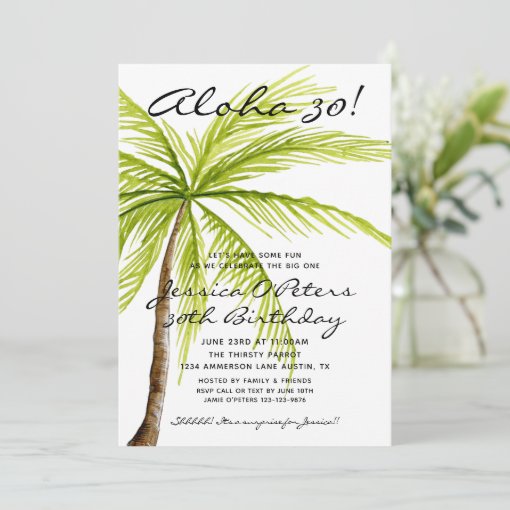 Adult Surprise 30th Birthday Tropical Aloha Party Invitation | Zazzle