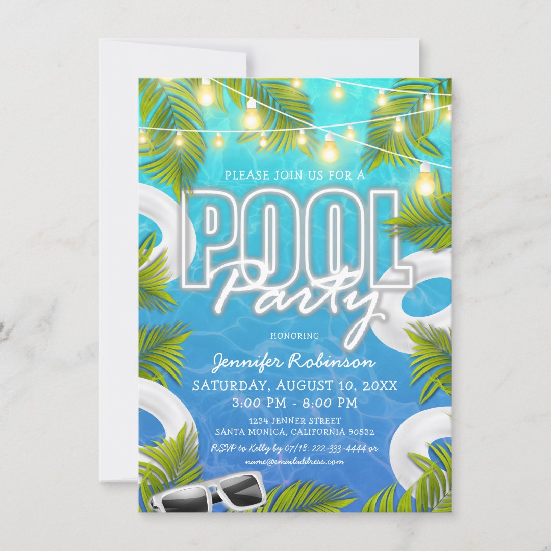 Adult White Pool Party Summer Birthday Invitation | Zazzle