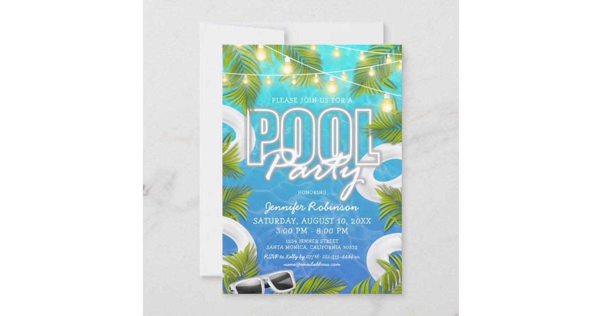 Adult White Pool Party Summer Birthday Invitation | Zazzle