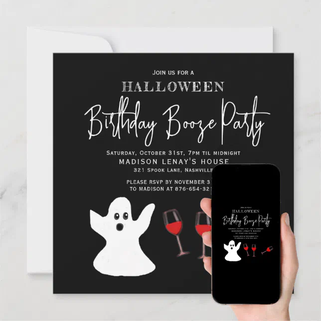 Adults Halloween Booze Birthday Party Invitation | Zazzle