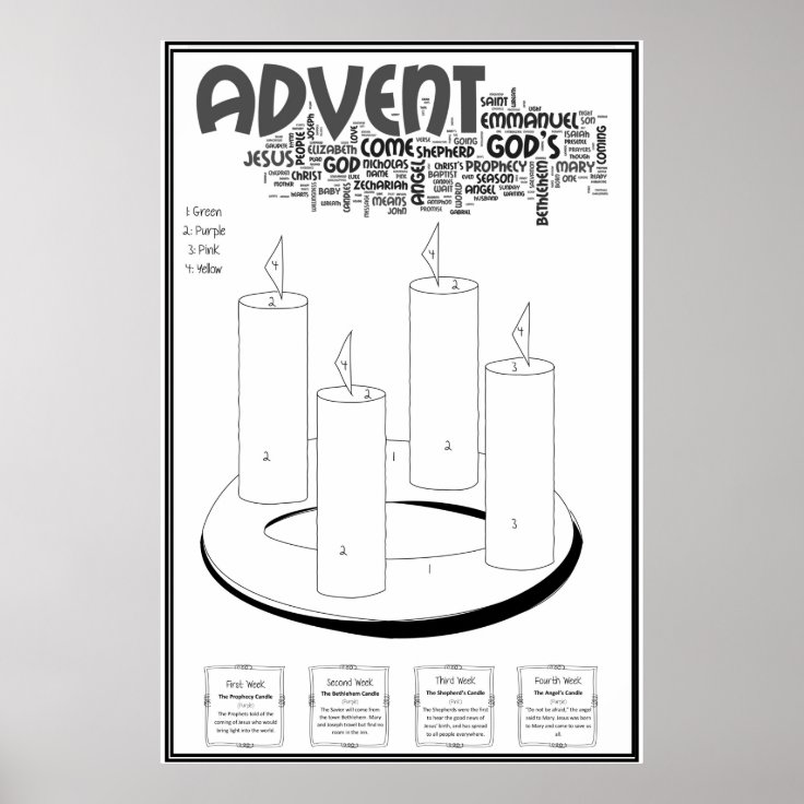 Advent Wreath Color by Number Poster | Zazzle