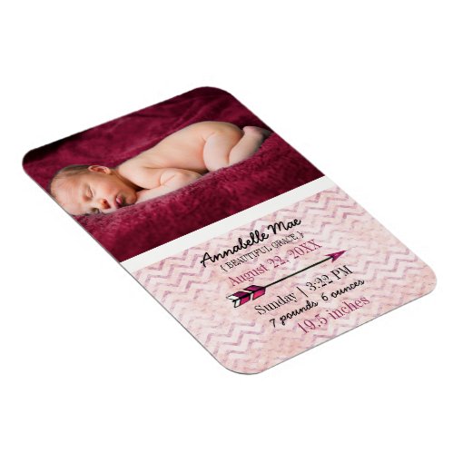 Adventure Arrow Baby Girl Birth Announcement Photo Magnet | Zazzle