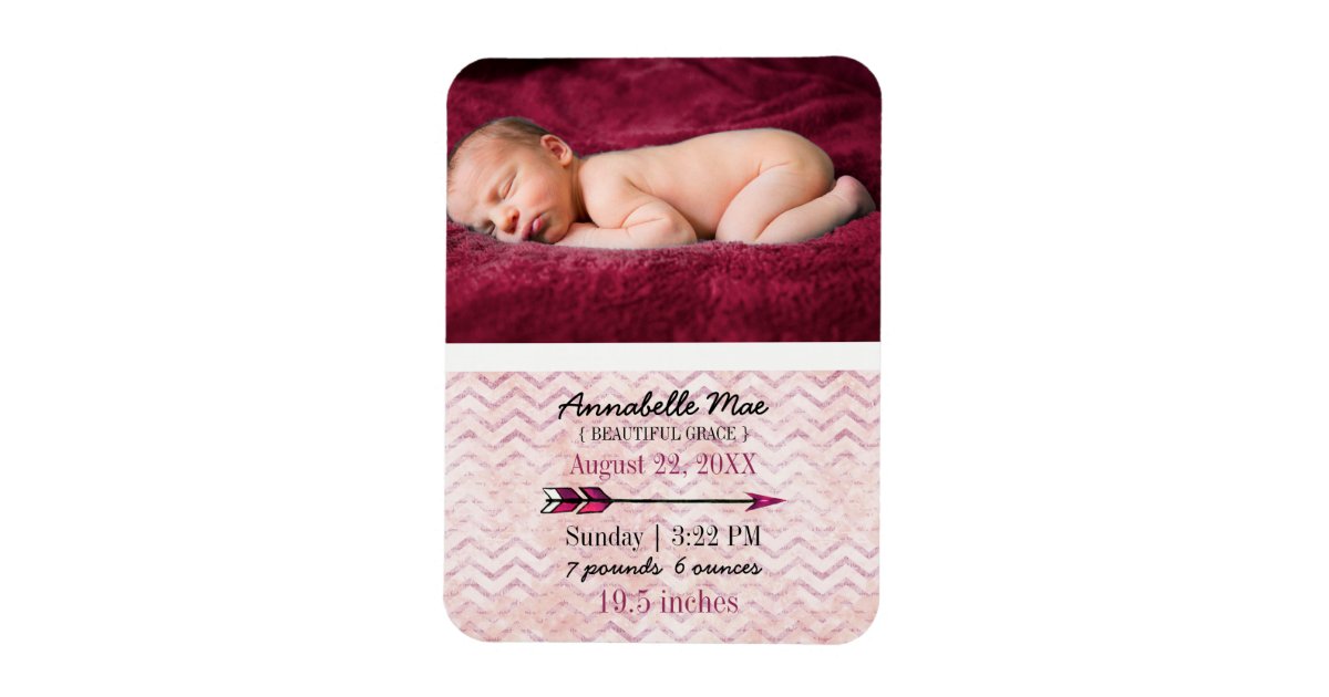 Adventure Arrow Baby Girl Birth Announcement Photo Magnet | Zazzle