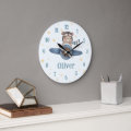 Adventure Aviation Cute Bear Blue Plane Large Clock | Zazzle
