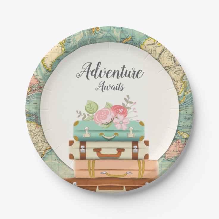 Adventure Awaits Baby Shower Paper Plates Travel | Zazzle