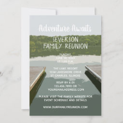 Adventure Awaits Boat Dock Lake Family Reunion Invitation | Zazzle