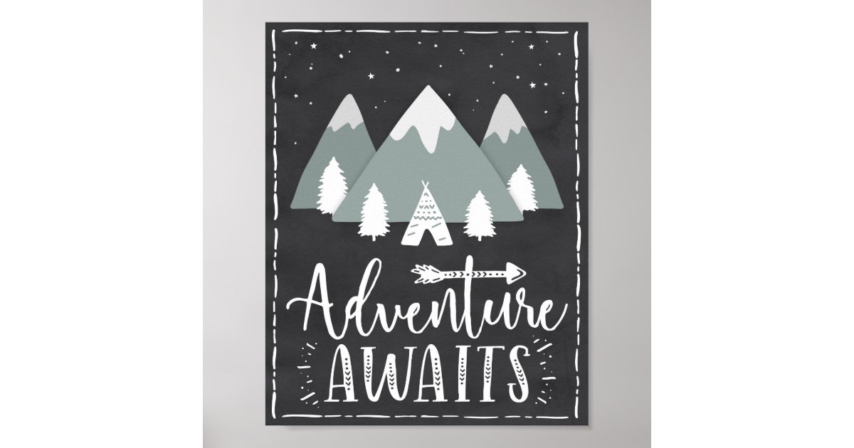 Adventure Awaits Boho Mountains Teepee Art Poster | Zazzle