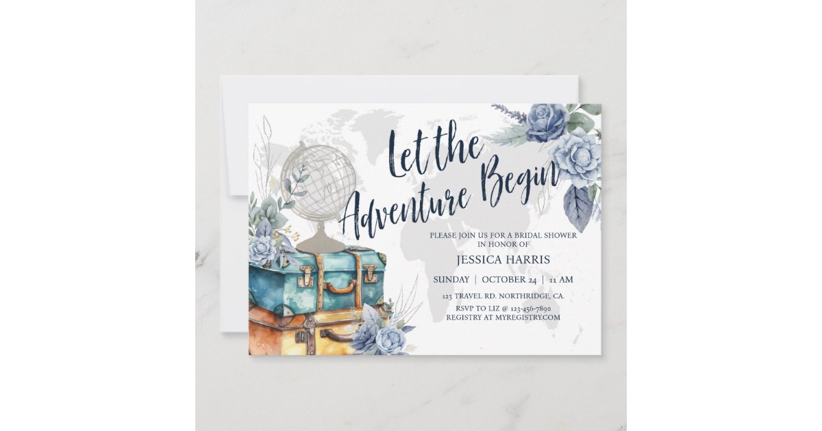 Adventure awaits Bridal shower, Travel theme Invitation | Zazzle