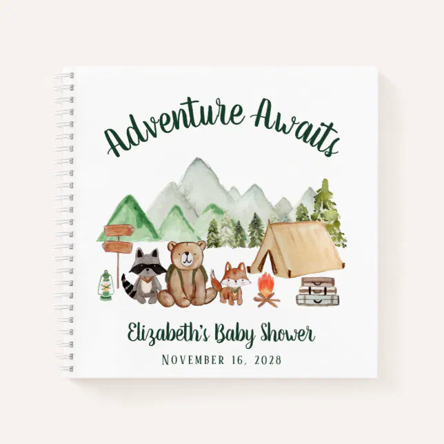 Adventure Awaits Camping Baby Shower Guest Book | Zazzle