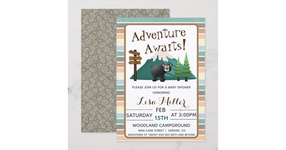 Adventure Awaits Camping Baby Shower Invitation | Zazzle
