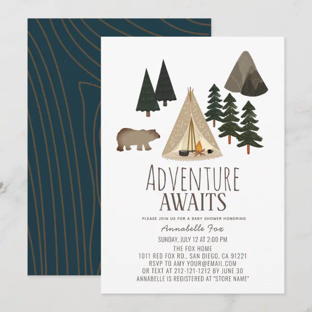 Adventure Awaits Camping Baby Shower Invitation | Zazzle