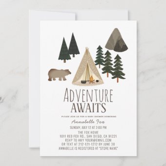 Adventure Awaits Camping Baby Shower Invitation | Zazzle