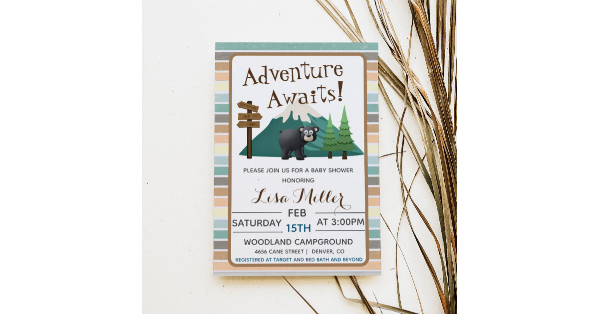 Adventure Awaits Camping Baby Shower Invitation | Zazzle