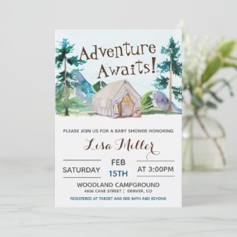 Adventure Awaits Camping Baby Shower Invitation | Zazzle
