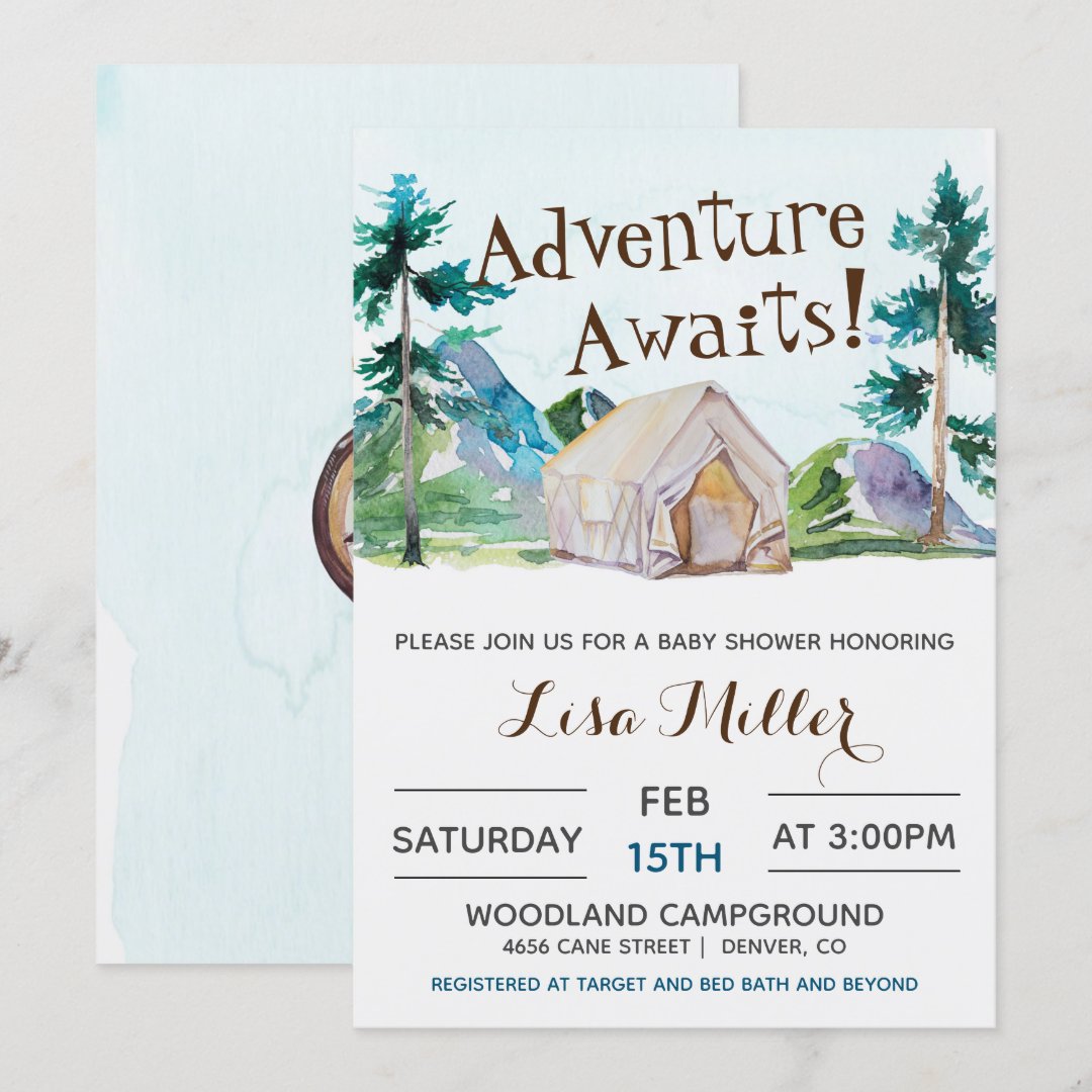 Adventure Awaits Camping Baby Shower Invitation | Zazzle
