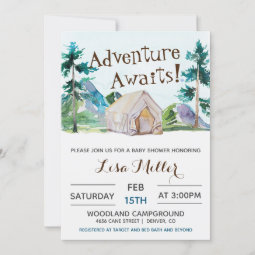 Adventure Awaits Camping Baby Shower Invitation | Zazzle