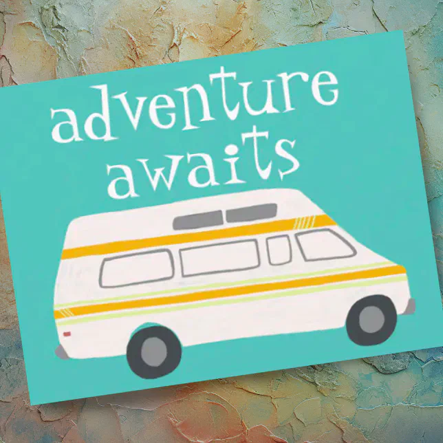 ADVENTURE AWAITS Camping Campervan RV Postcard | Zazzle