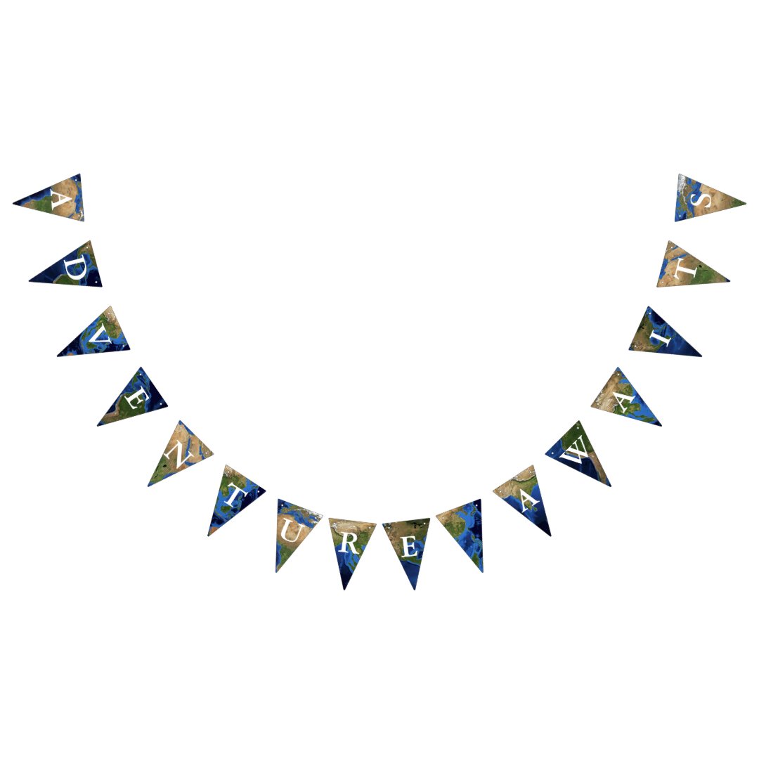 Adventure Awaits Earth Globe World Map Bunting Flags | Zazzle