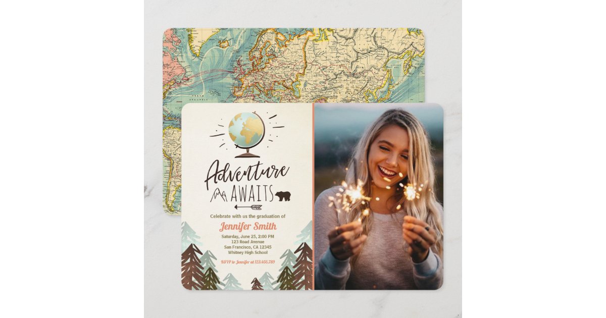 Adventure awaits Graduation invitation Travel | Zazzle.com