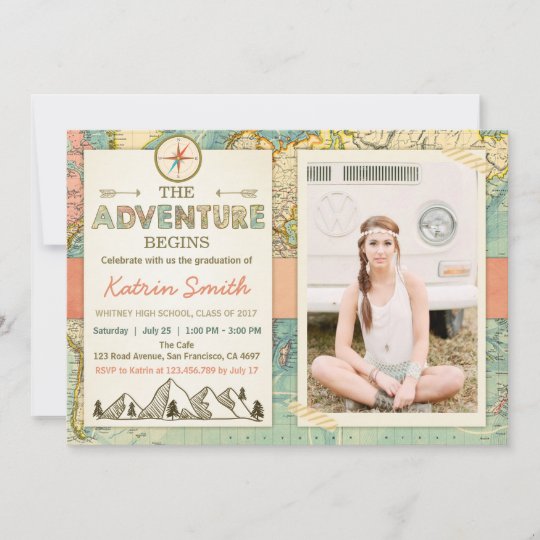Adventure awaits Graduation invitation Travel Map | Zazzle.com