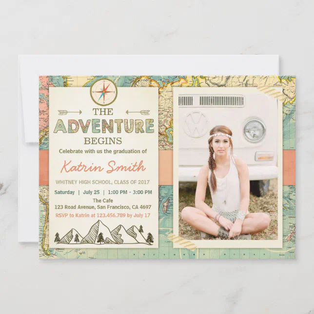 Adventure awaits Graduation invitation Travel Map | Zazzle