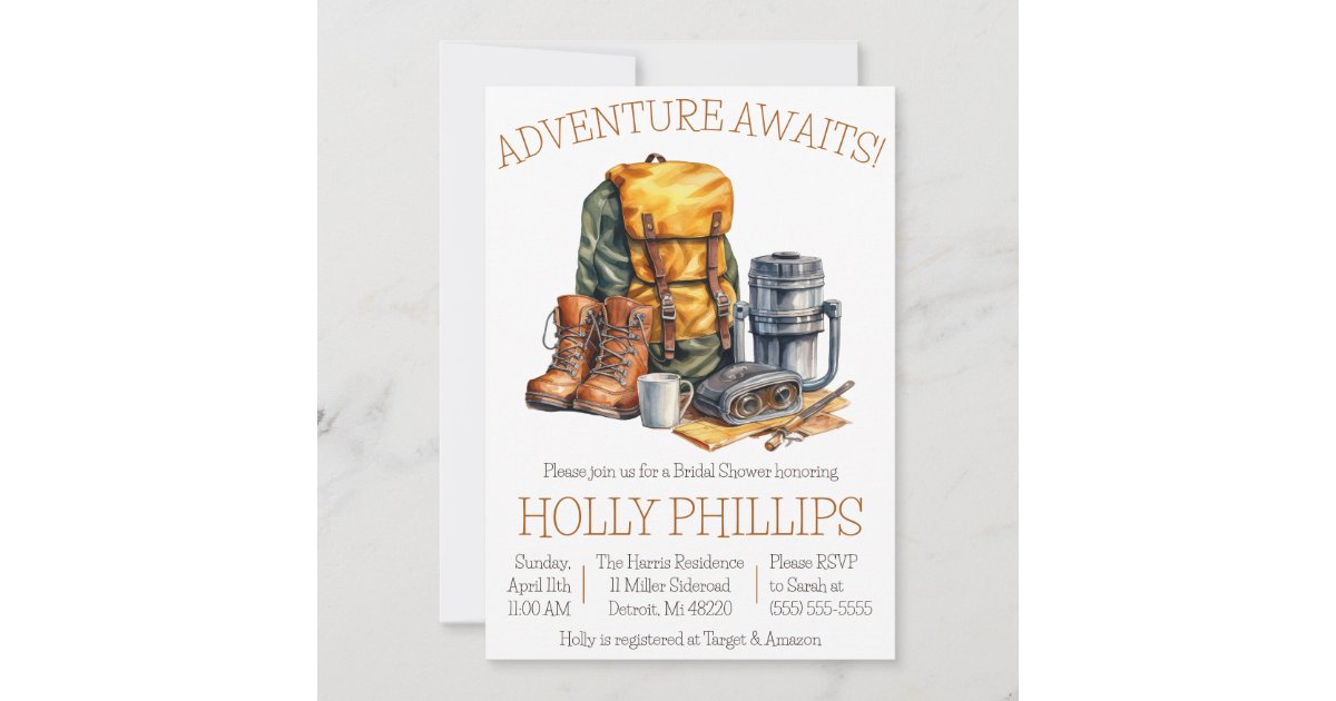 Adventure Awaits! Hiking, Camping, Bridal Shower Invitation | Zazzle