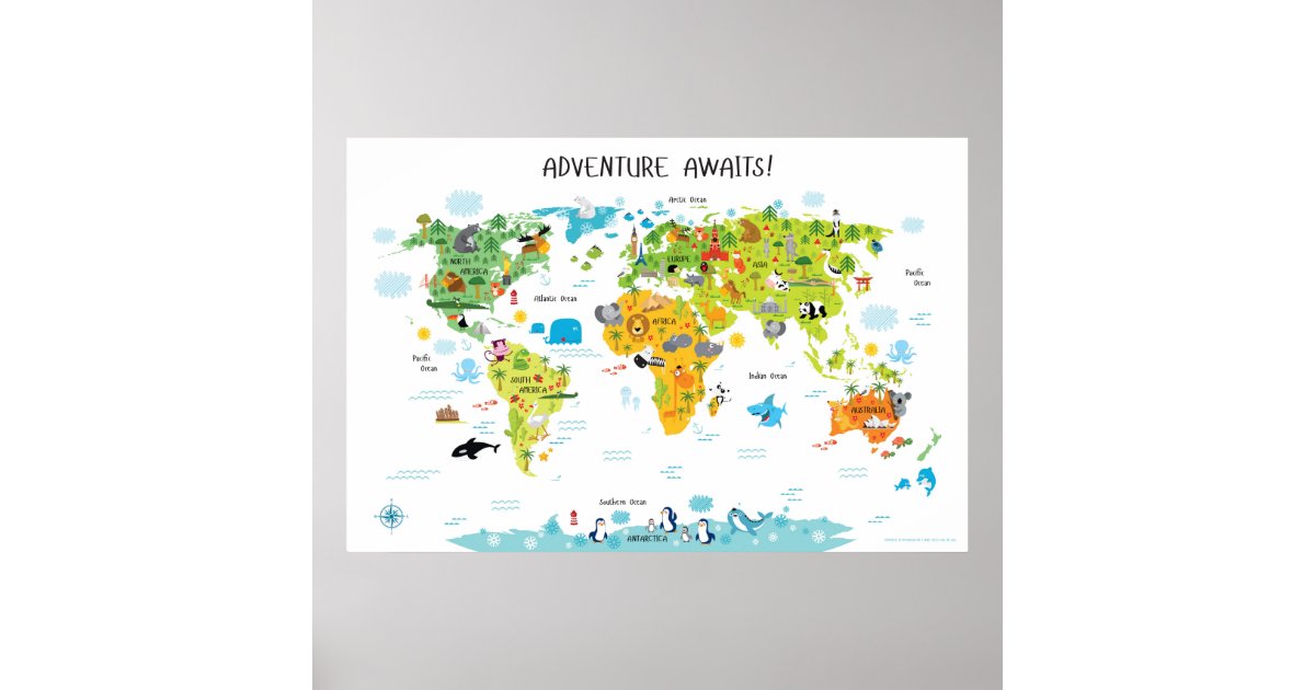 Adventure Awaits Kids World Map Nursery Decor | Zazzle