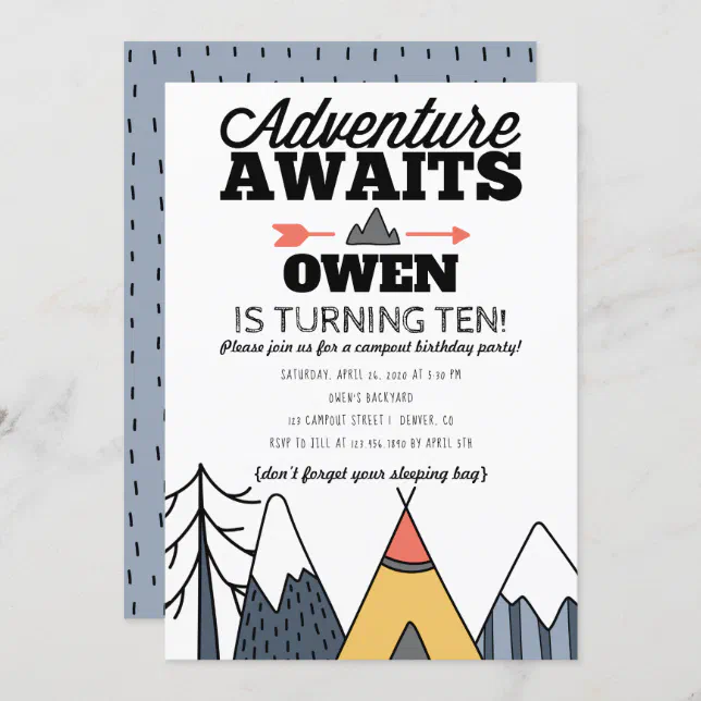 Adventure Awaits Modern Camp Out Birthday Party Invitation | Zazzle
