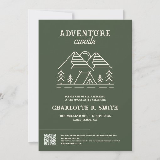 Adventure Awaits Modern Simple Camp Bachelorette Invitation | Zazzle