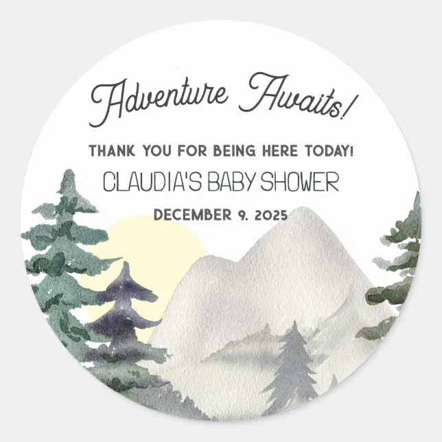 Adventure Awaits! Mountains & Forest Thank You Classic Round Sticker ...