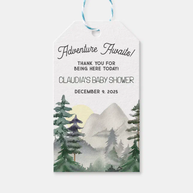 Adventure Awaits! Mountains & Forest Thank You Gift Tags | Zazzle