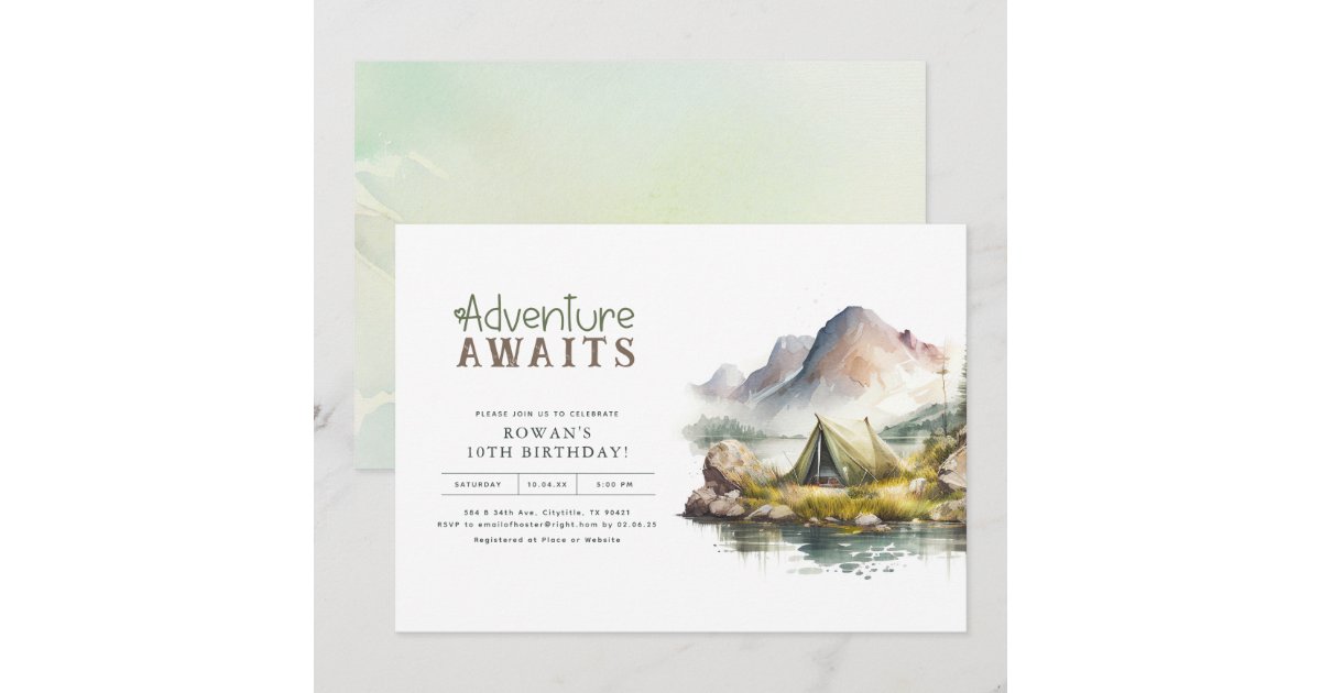 Adventure Awaits Mountains Nature Birthday Party Invitation | Zazzle