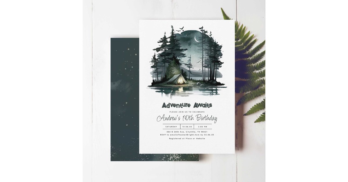Adventure Awaits Night Sky Nature Birthday Party Invitation | Zazzle