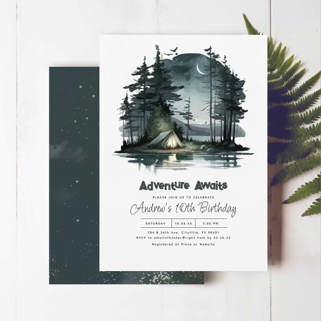 Adventure Awaits Night Sky Nature Birthday Party Invitation | Zazzle