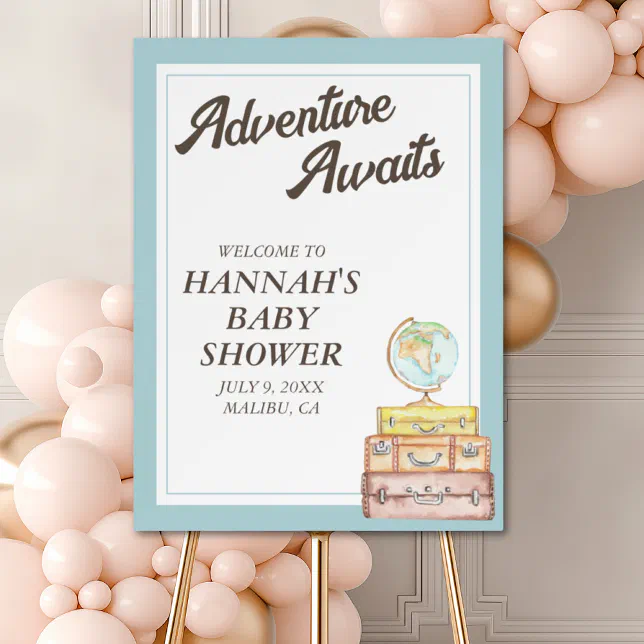 Adventure Awaits Travel Baby Shower Welcome Sign | Zazzle
