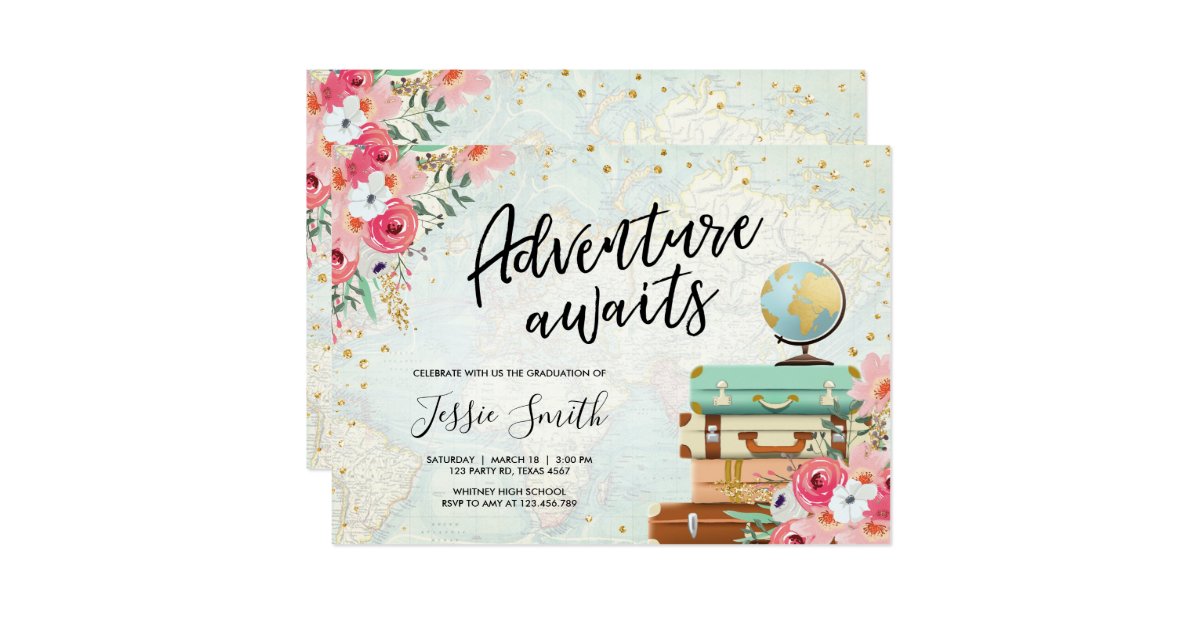 Adventure Awaits Travel Graduation Party School Invitation | Zazzle.com
