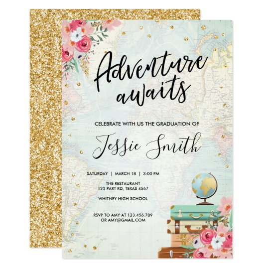 Adventure Awaits Travel Graduation School Party Invitation | Zazzle.com