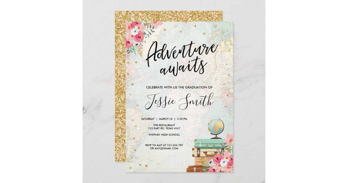 Adventure Awaits Travel Graduation School Party Invitation | Zazzle