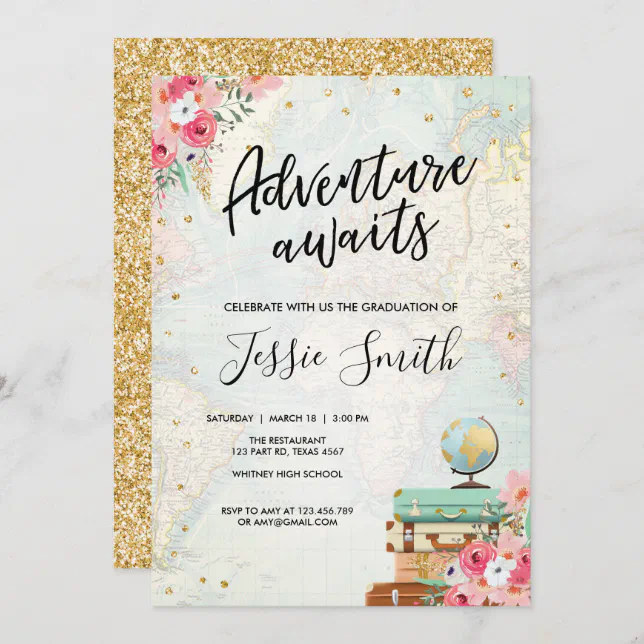 Adventure Awaits Travel Graduation School Party Invitation | Zazzle