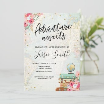 Adventure Awaits Travel Graduation School Party Invitation | Zazzle