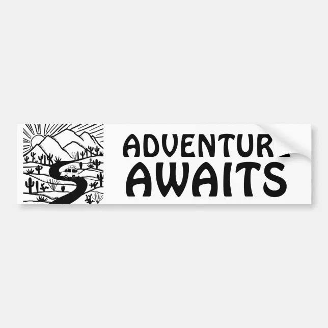 ADVENTURE AWAITS vanlife camper RVing Bumper Sticker | Zazzle